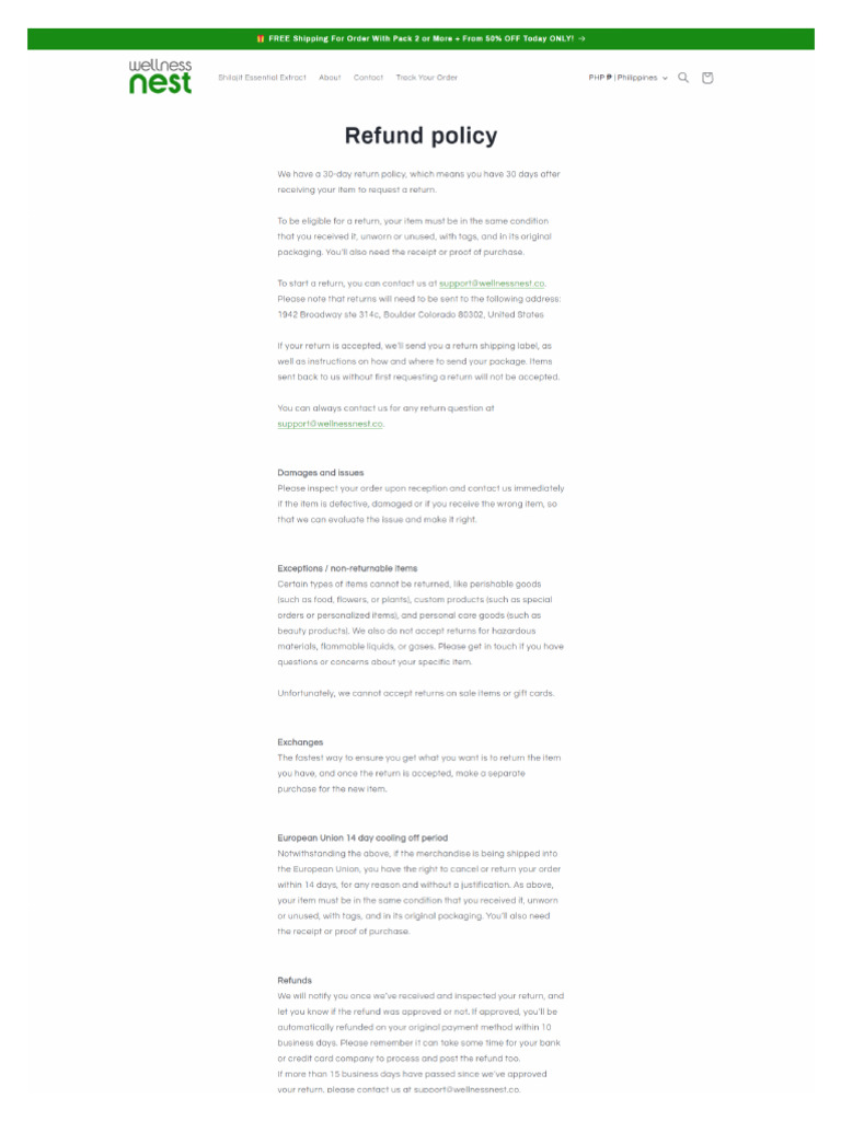 Wellness Nest Refund Policy | PDF