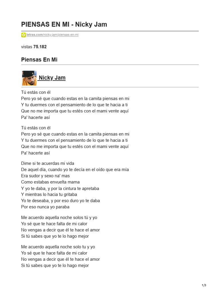 PIENSAS EN MI - Nicky Jam | PDF