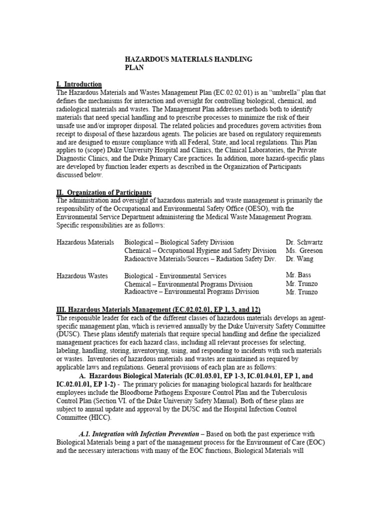 Hazardous Materials Management Plan | PDF | Waste | Dangerous Goods