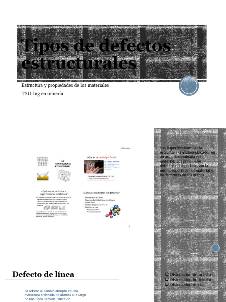Tipos de Defectos Estructurales | PDF | Dislocación | Química Física
