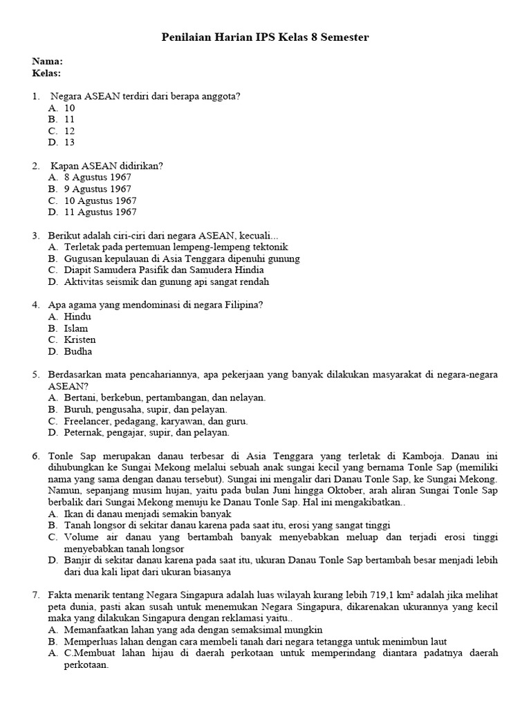 Penilaian Harian IPS Kelas 8 Semester | PDF | Kajian Bahasa Asing