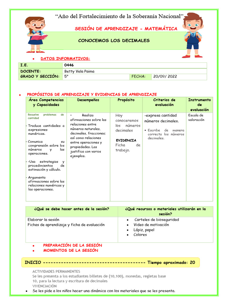 Ses Martes Mat Conocemos Los Numeros Decimales Pdf 9193