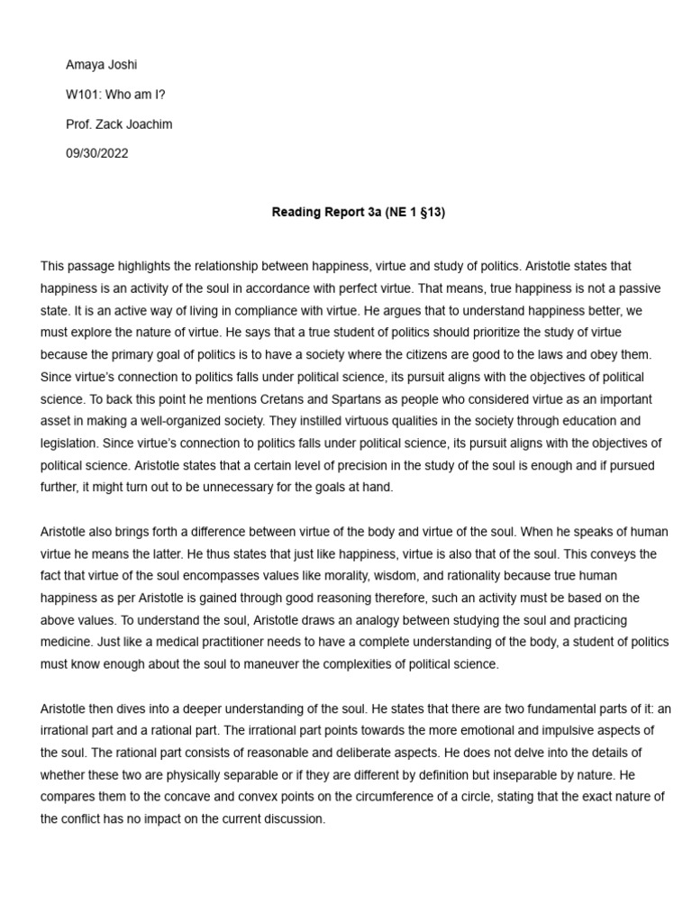 Amaya Joshi Reading Report 3a (NE 1 13) - 2 | PDF