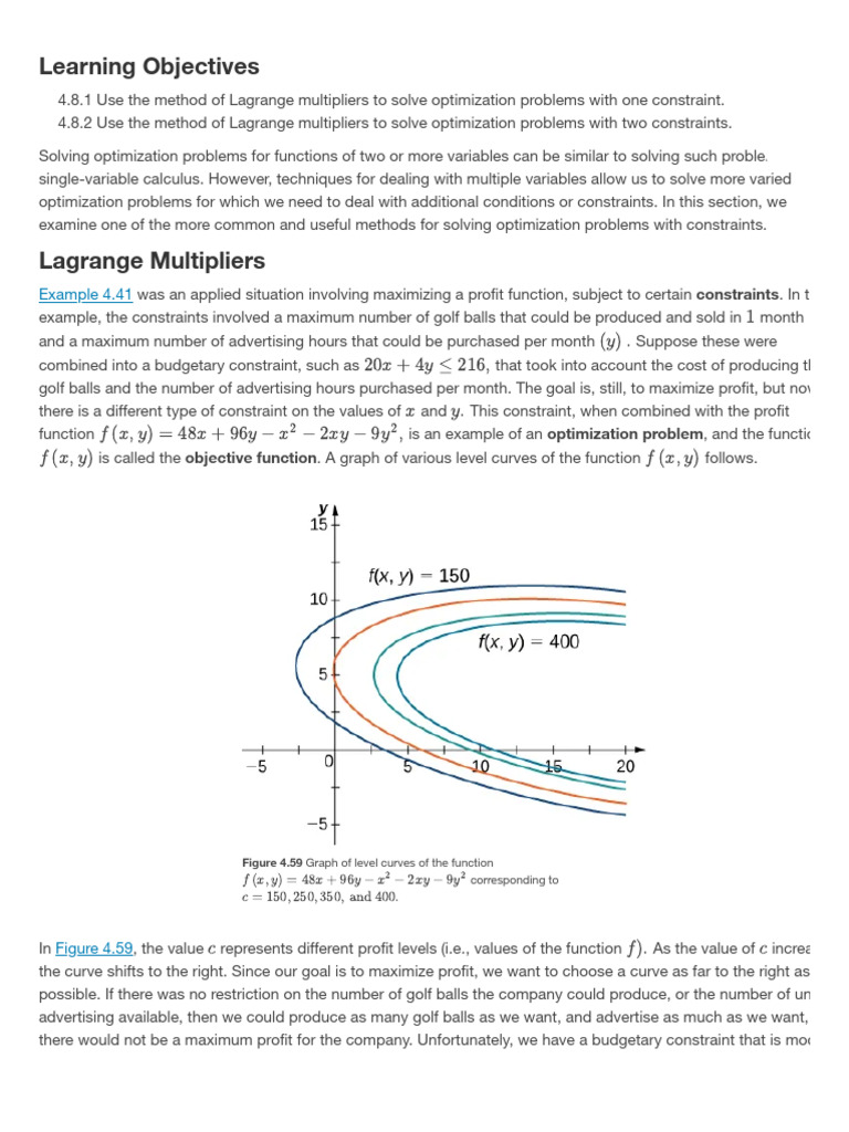 48 Lagrange Multipliers Calculus Volume 3 Openstax Pdf Mathematical Optimization 7009