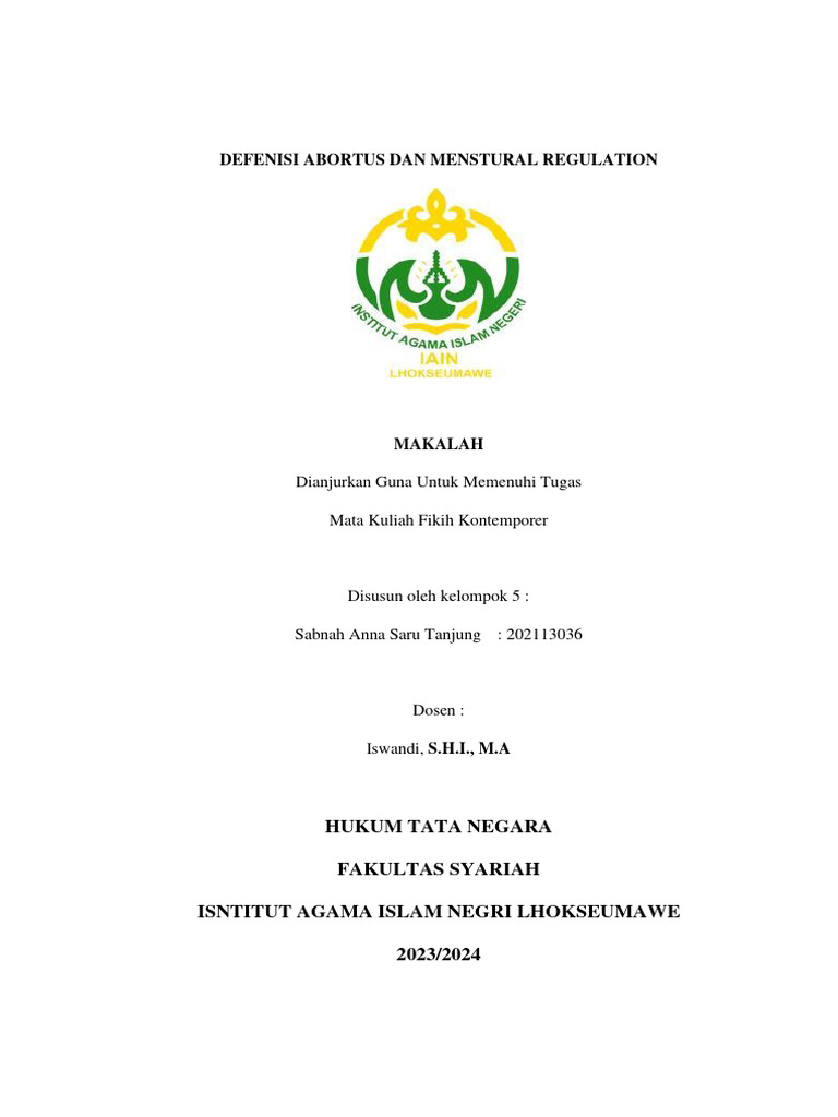 Definisi Abortus dan Regulasi Menstruasi | PDF