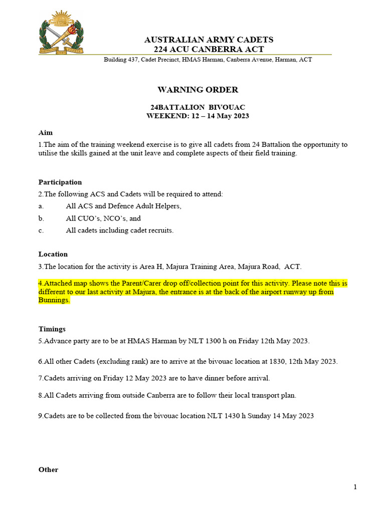 24BN Warning Order May Biv 2023 | PDF