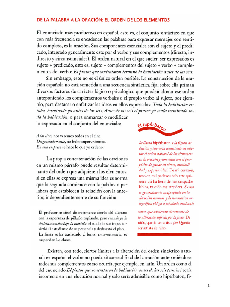 El Orden de Los Elementos Sintácticos de La Oración y Oraciones ...