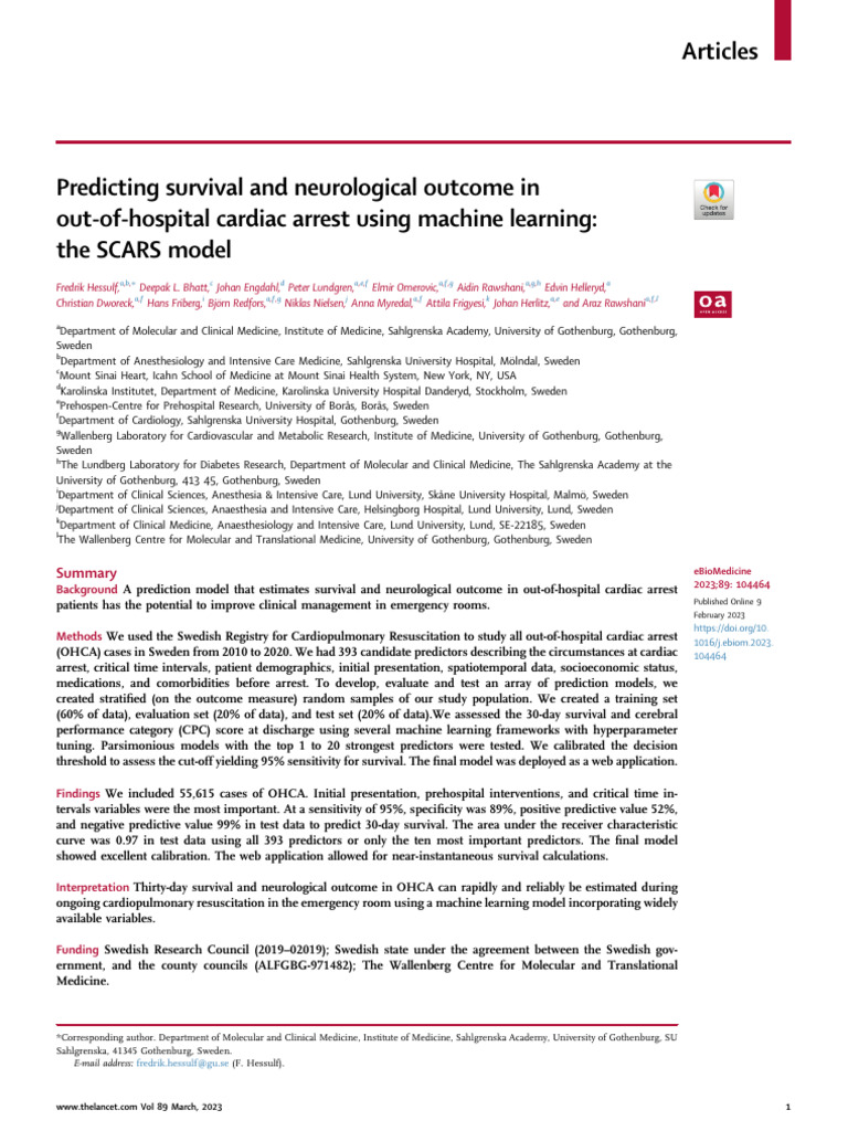 Predicting Survival and Neurological Outcome in Out-Of-Hospital Cardiac Arrest Using Machine ...
