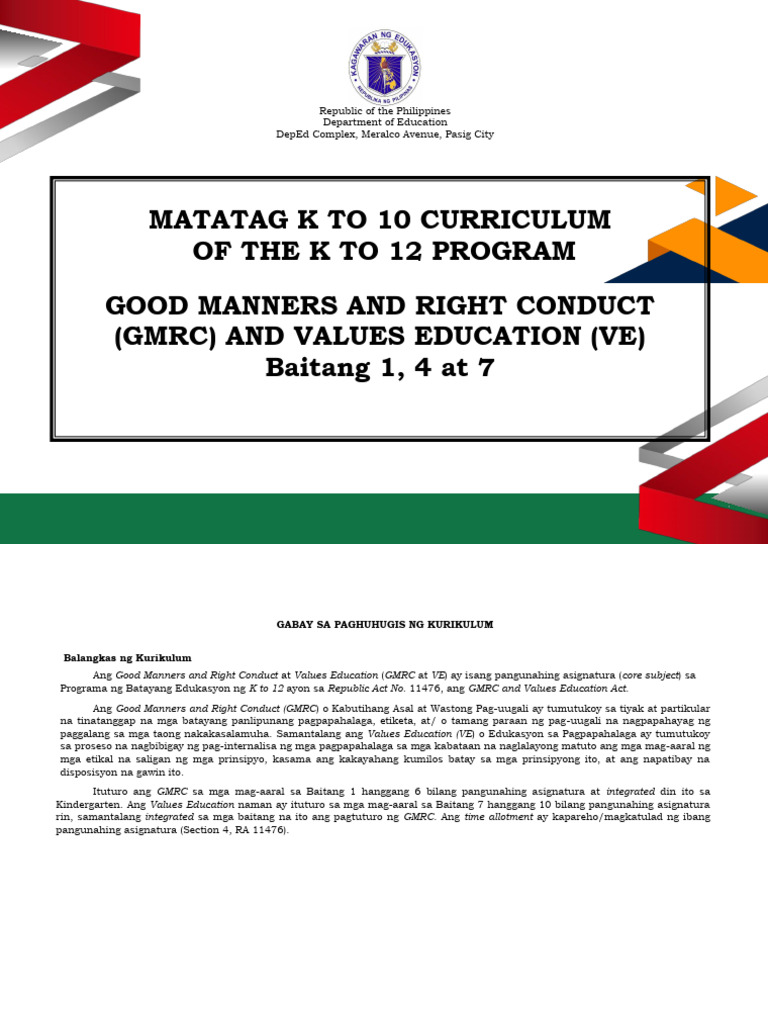MATATAG GMRC and VE Grades 1 4 and 7 | PDF