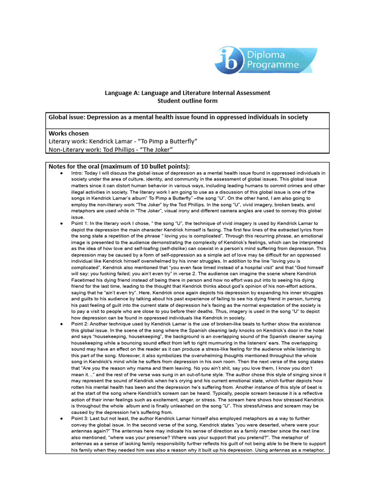 IO - Student Outline Form | PDF | Feeling | Major Depressive Disorder