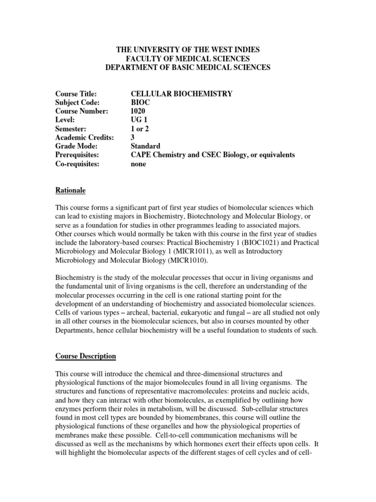 BIOC1020 Course Document - Outline - SSC | PDF | Cell Membrane | Cell ...