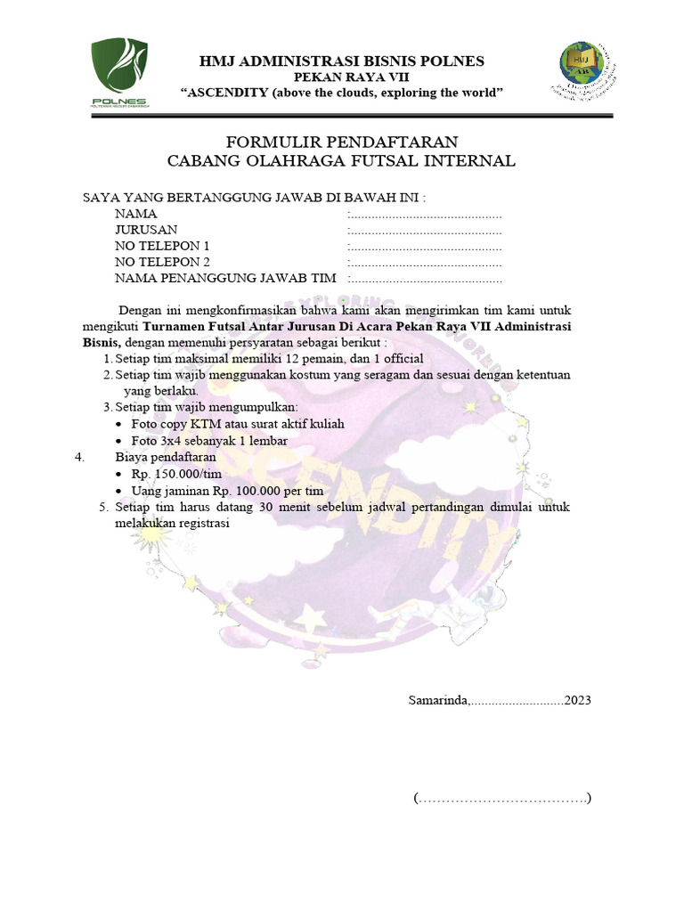 Formulir Pendaftaran Futsal Internal | PDF