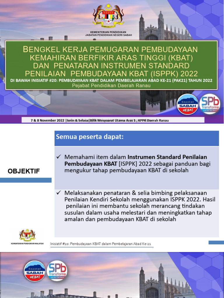 01 - Pemugaran - Pembudayaan - KBAT - & - Penataran - ISSPK - 2022 - Sabah - 7 8 Nov PPDR | PDF