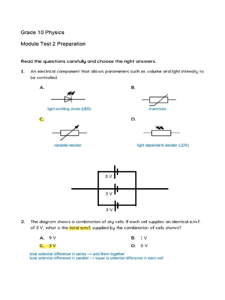 G10 Phys - Module Test 2 Preparation | PDF