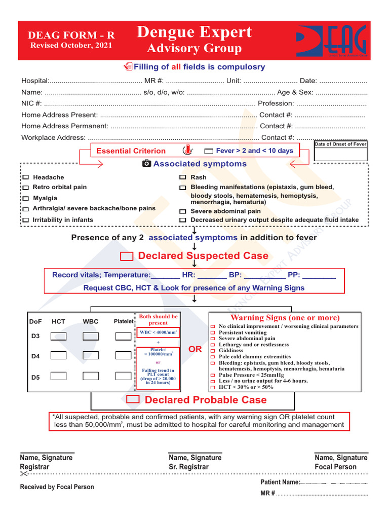 Dengue Case Assessment Form | PDF | Clinical Medicine | Immunology