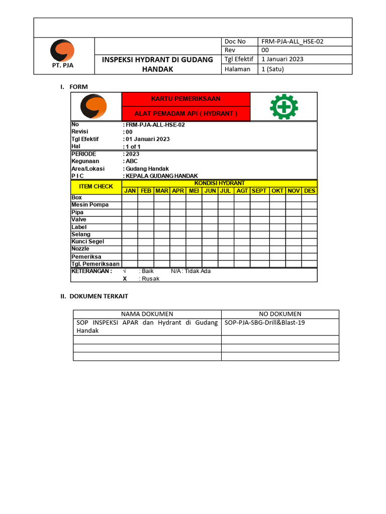 Inspeksi Hydrant Gudang Handak | PDF