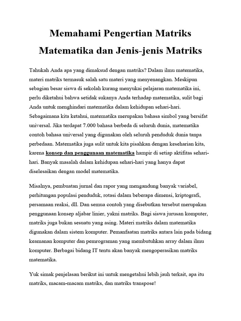 "Pengertian dan Jenis Matriks" | PDF | Sains & Matematika