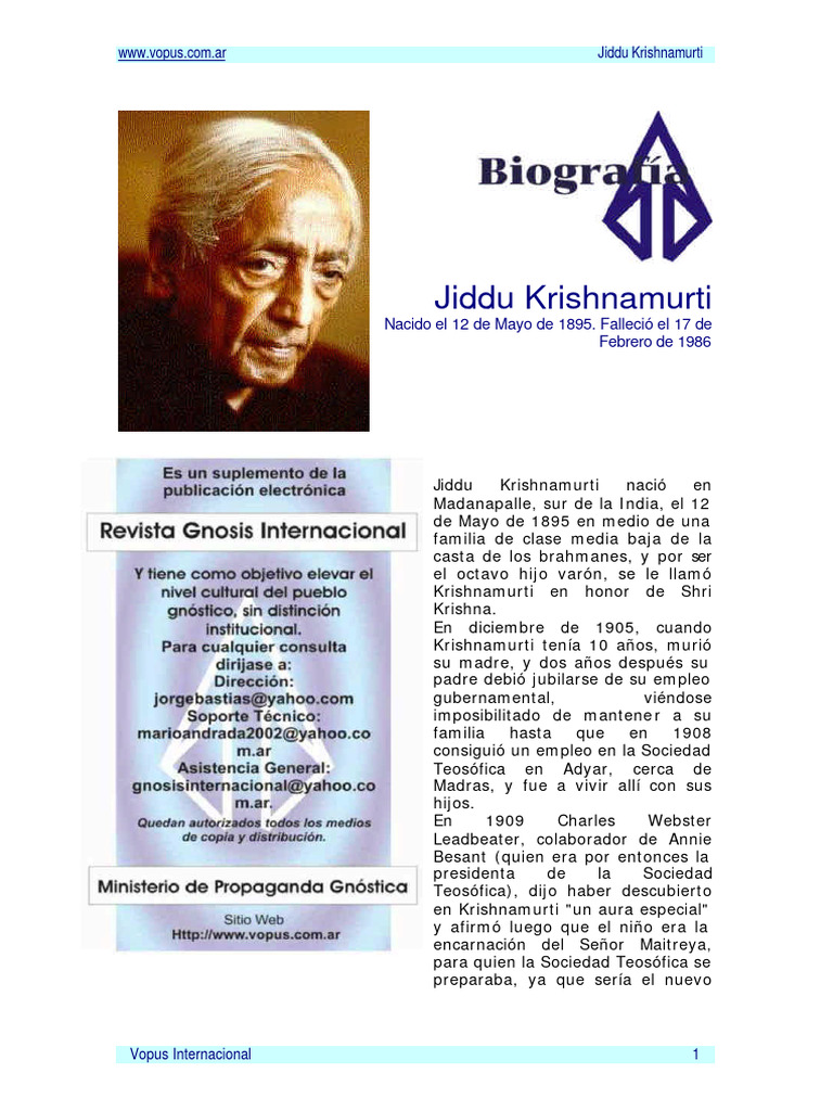 Krishnamurti - Biografía | Descargar gratis PDF | Jiddu Krishnamurti ...