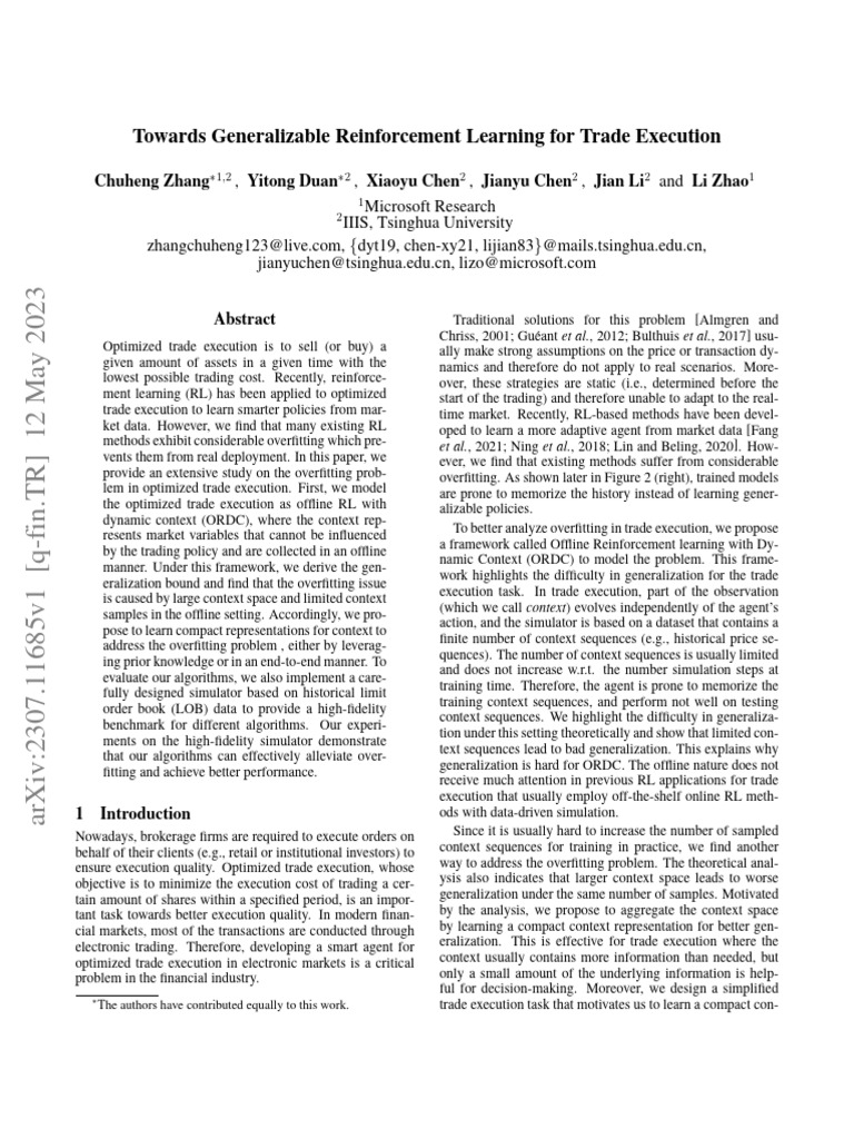 Zhang - 2023 - Towards Generalizable Reinforcement Learning For Trade Execution - Tañedo - Q1-1 ...