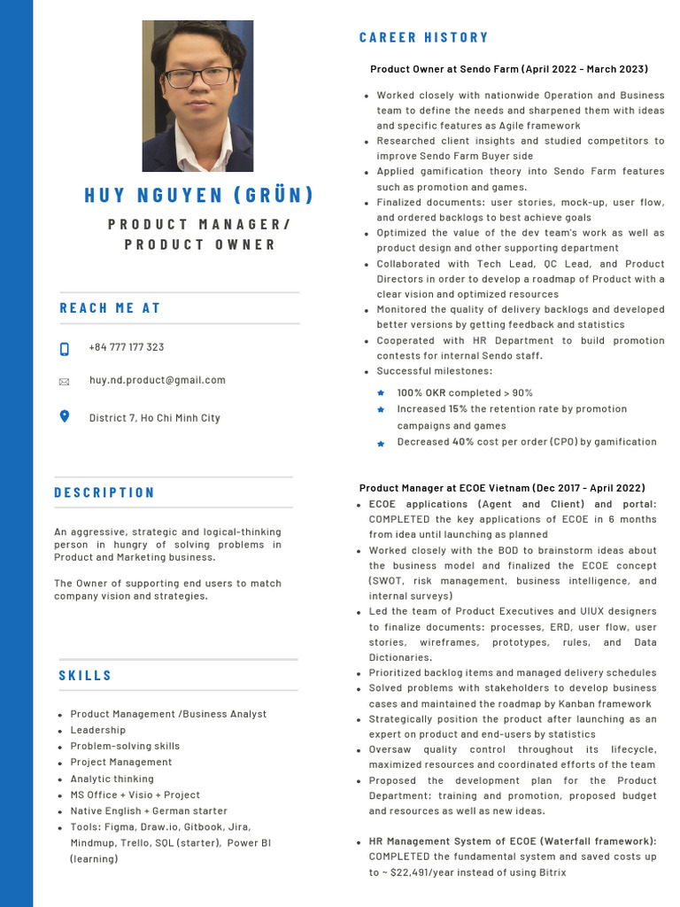 HuyNguyen PO-PM CV | PDF | Scrum (Software Development) | Computing