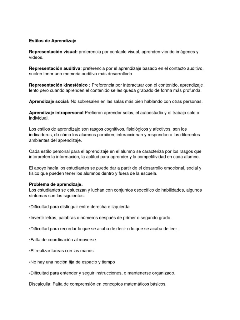 Estilos de Aprendizaje | PDF | Aprendizaje | Desorden hiperactivo y ...