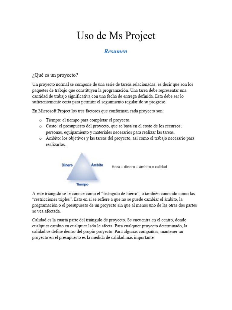 Uso de Ms Project Resumen | PDF