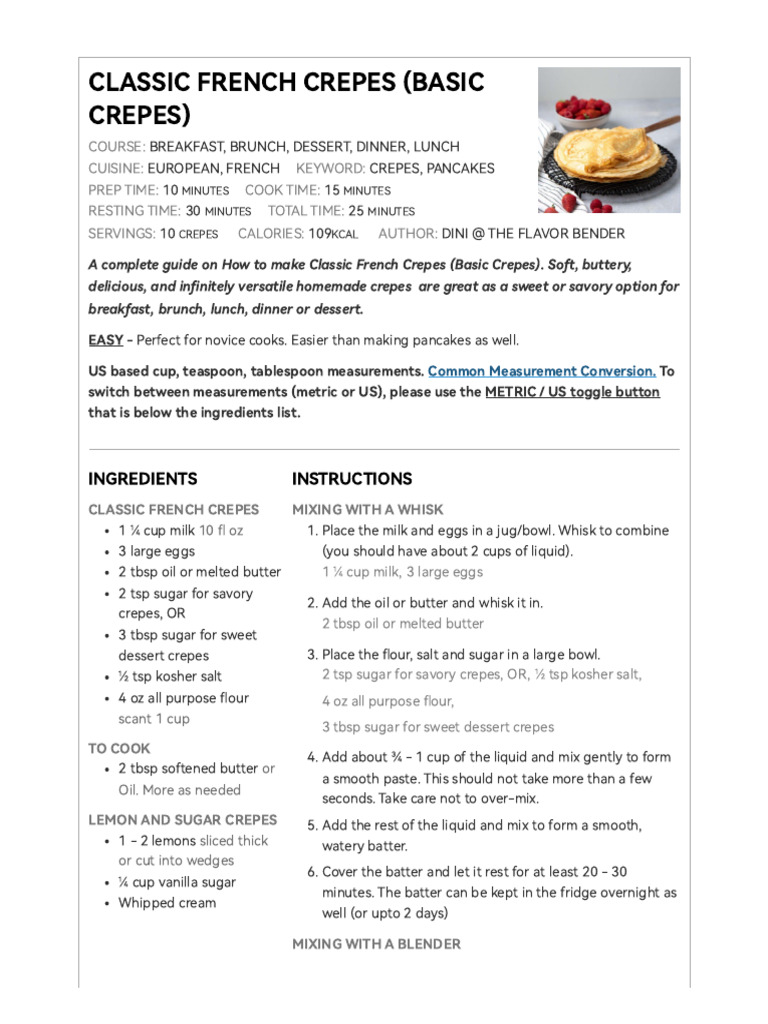 Classic French Crepes (Basic Crepes) - The Flavor Bender | PDF