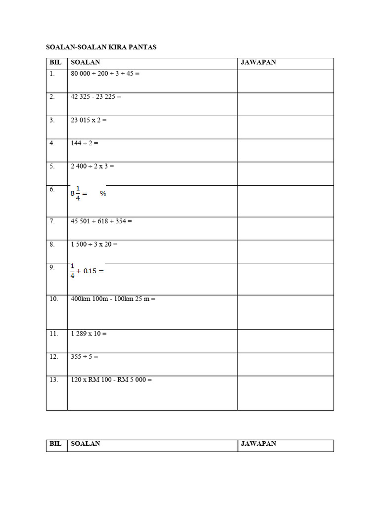 100 Soalan Cepat Kira | PDF