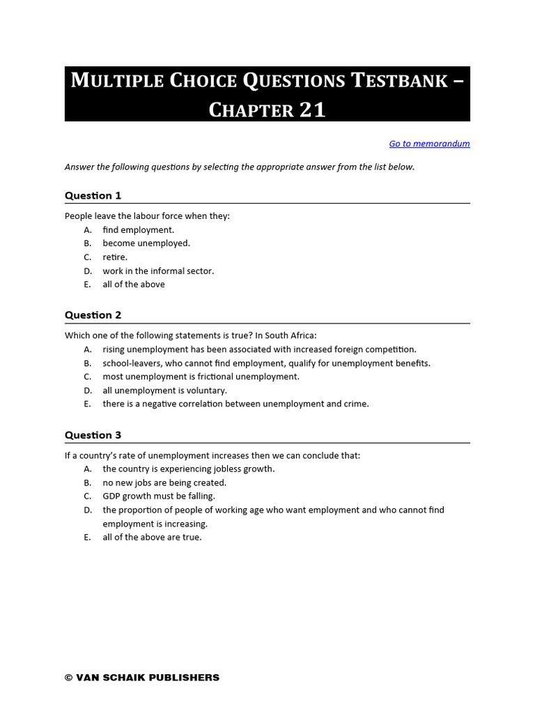 Economics 5 Mcq C21 Pdf Unemployment Phillips Curve