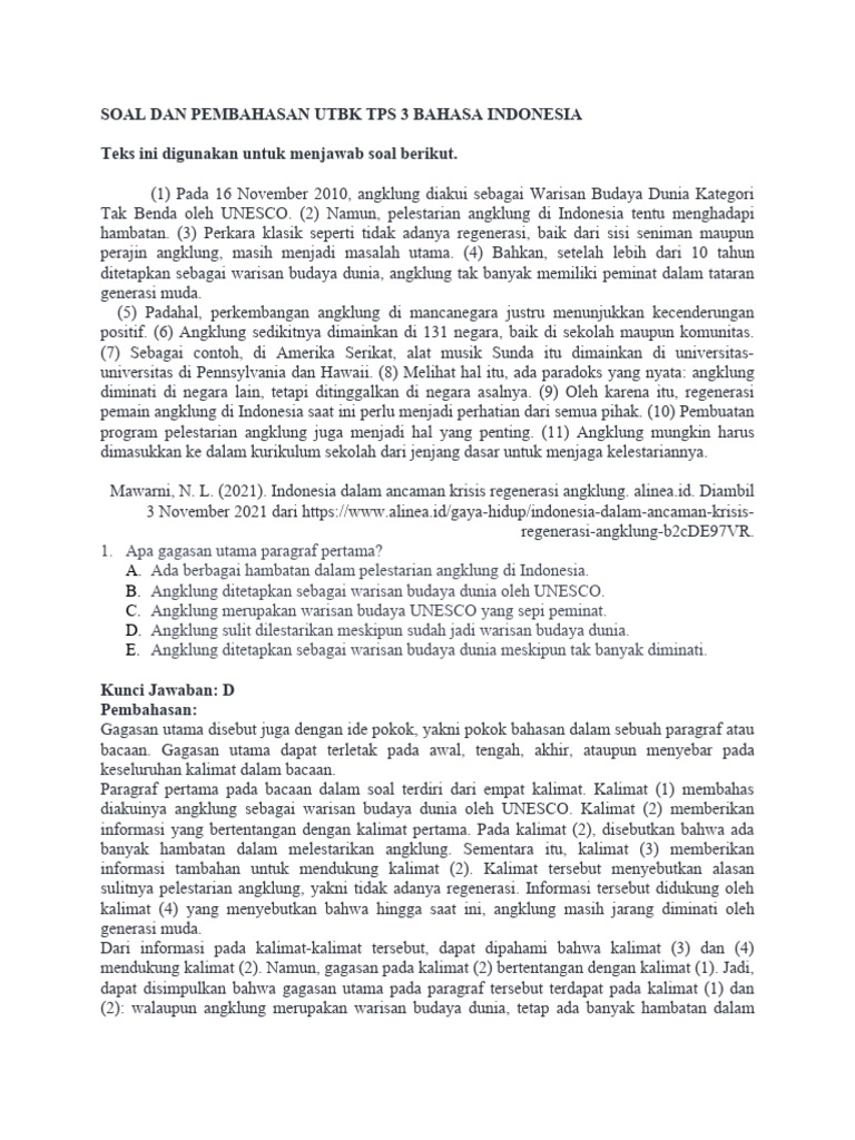 Soal Dan Pembahasan TPS 3 Bahasa Indonesia | PDF