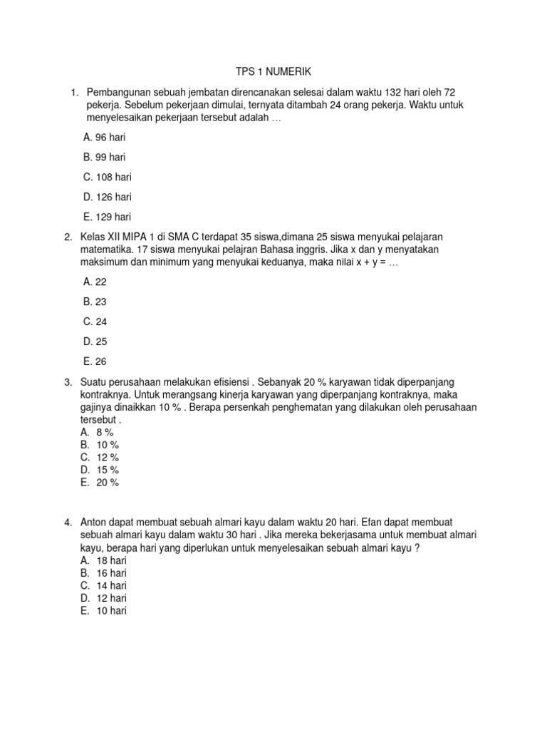 Soal TPS1 Kemampan Numerik SISWA | PDF Soal TPS1 Kemampan Numerik SISWA | PDF