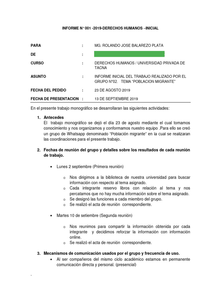 Modelo De Informe Inicial T A 4 Pdf