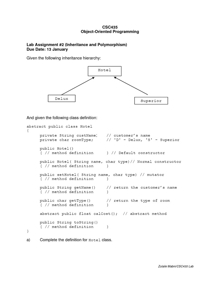 CSC435 Lab 2 (Polymorphism) | PDF