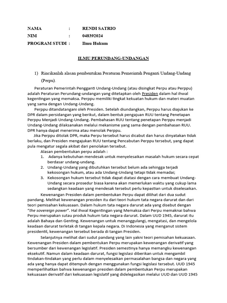 Tugas 3 Ilmu Perundang-Undangan Rendi Satro | PDF