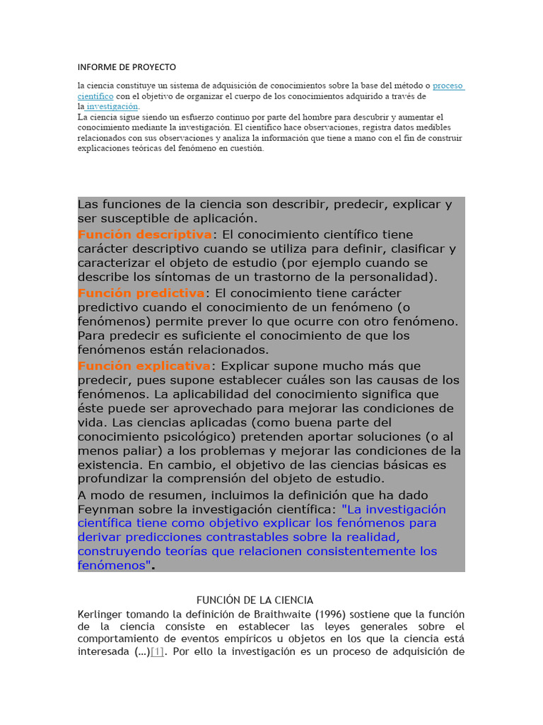 Función Descriptiva: Informe de Proyecto | PDF | Ciencia y matemáticas