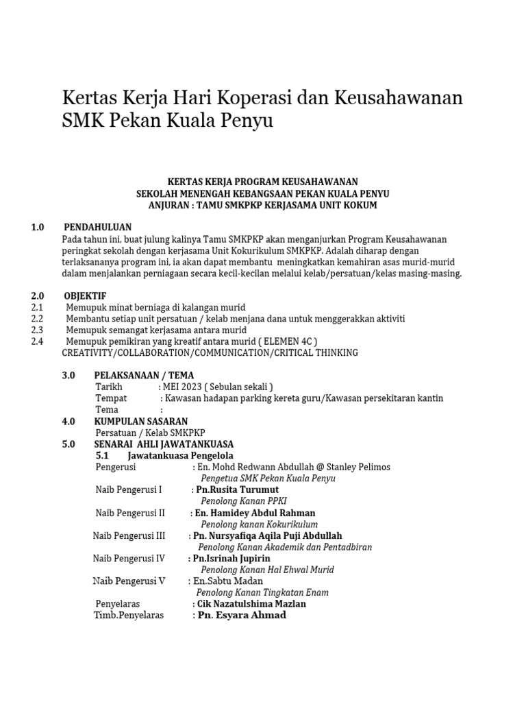 Proposal Program Keusahawanan Sekolah | PDF