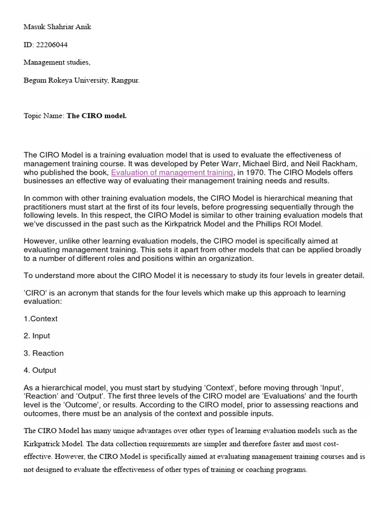 The CIRO Model | PDF