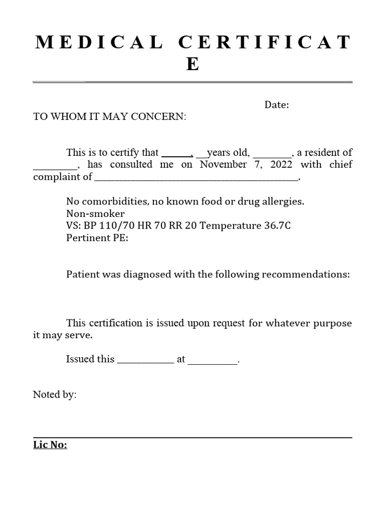 Med Cert Template | PDF