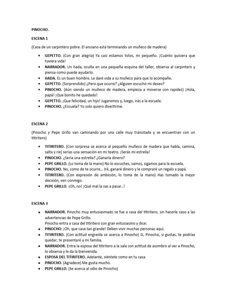 Libreto Obra teatral Pinocho | PDF