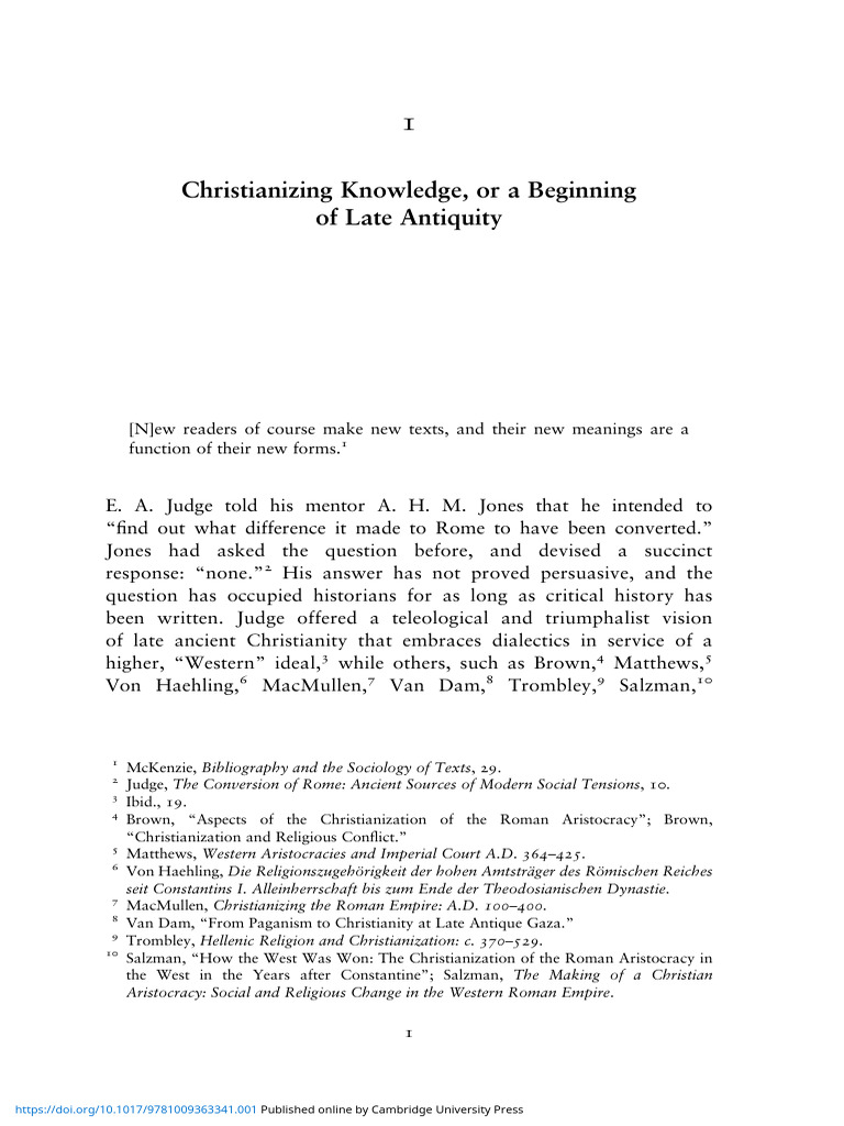 Christianizing Knowledge or A Beginning of Late Antiquity | PDF