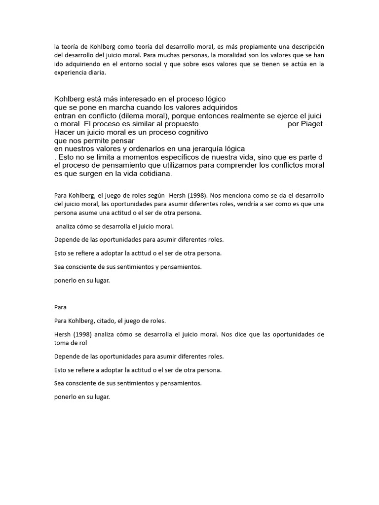 La Teoría de Kohlberg Como Teoría Del Desarrollo Moral | PDF ...