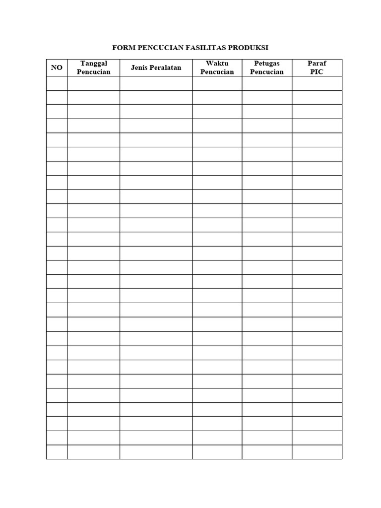 Form Pencucian Fasilitas Produksi | PDF | Teknologi & Rekayasa