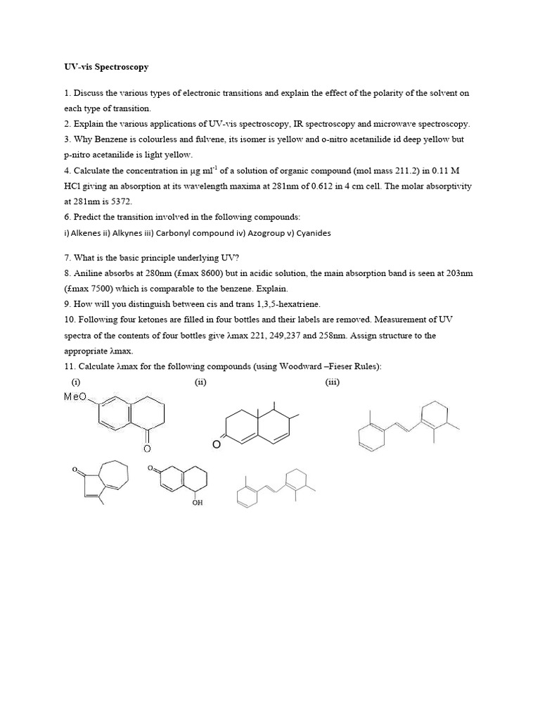 UV Spectroscopy Questions | PDF