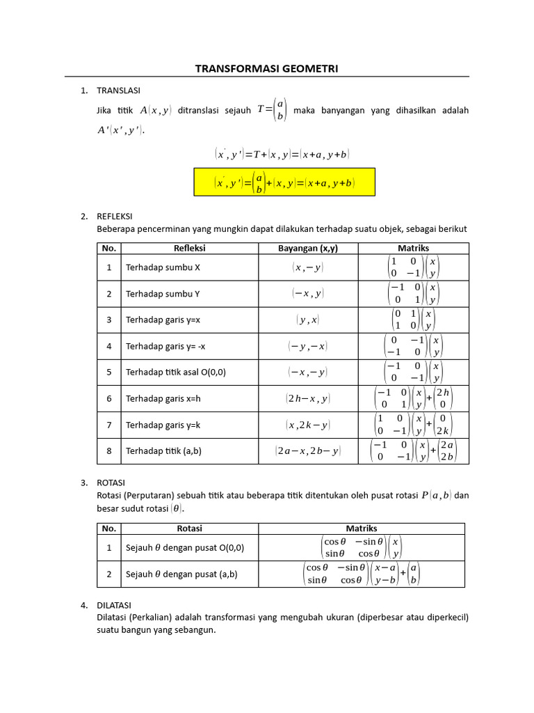 Transformasi Geometri Kelas 11 | PDF