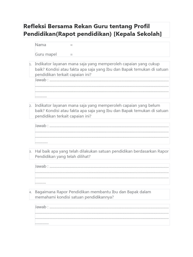 Refleksi Bersama Rekan Guru Tentang Profil Pendidikan-Rapot Pendidikan ...