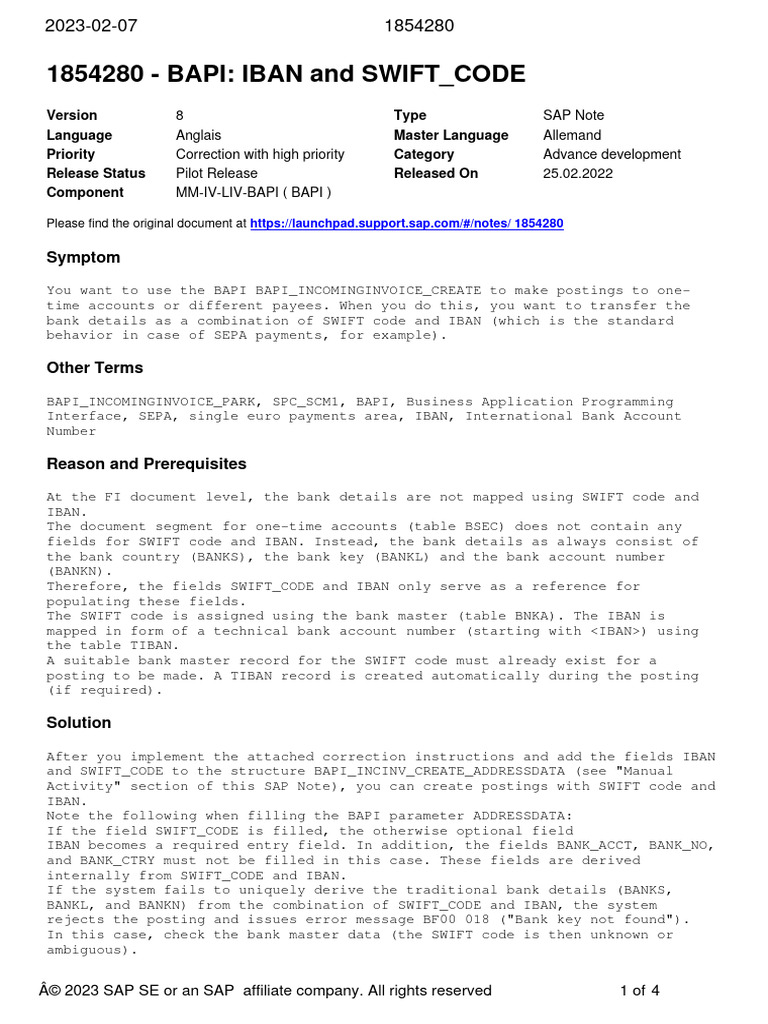 BAPI: IBAN and SWIFT - CODE: Symptom | PDF | Finance & Money Management ...