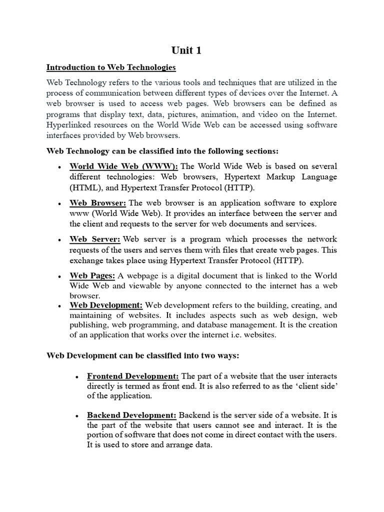 Unit 1 Introduction To Web Technologies | PDF | World Wide Web | Internet & Web