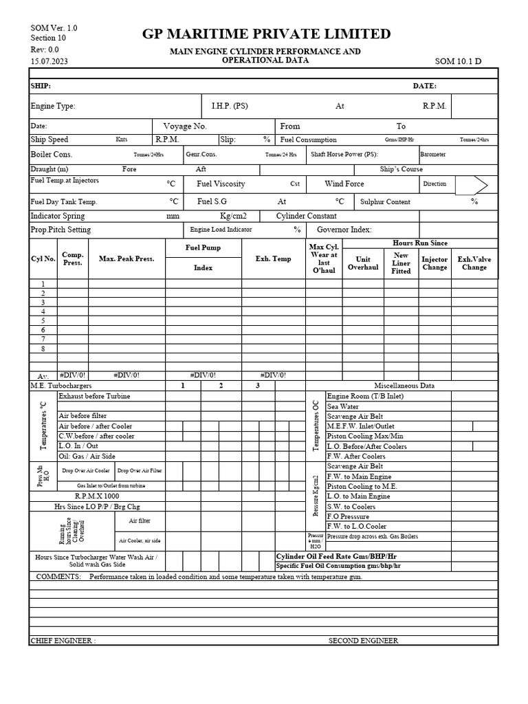 Ship Engine Performance Data Sheet | PDF