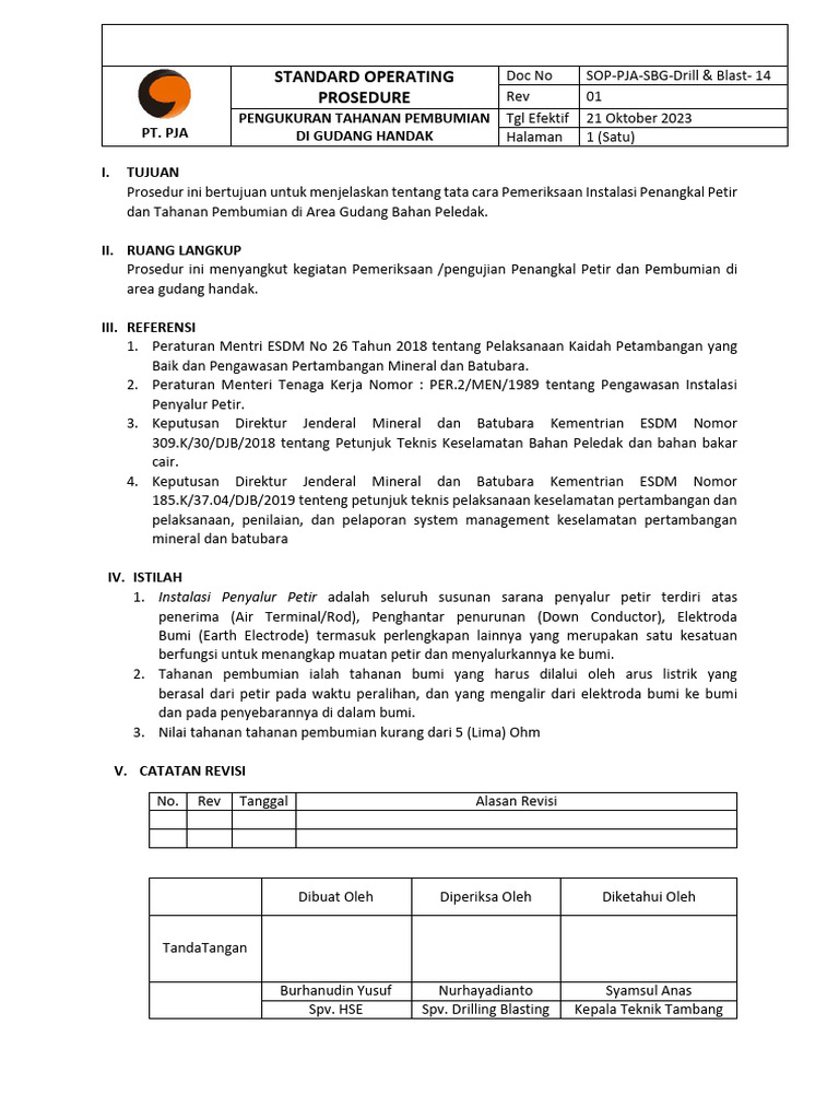 Sop-Pengukuran Tahanan Pembumian Di Gudang Handak | PDF | Teknologi ...