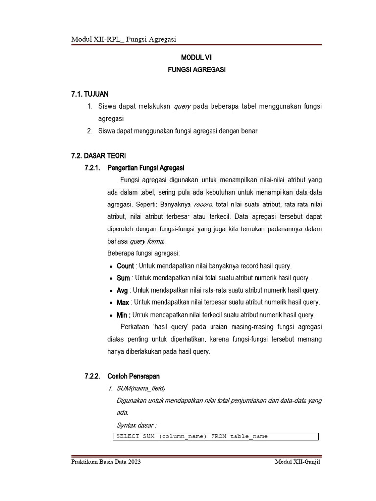 Panduan Lengkap Fungsi Agregasi SQL | PDF | Komputer